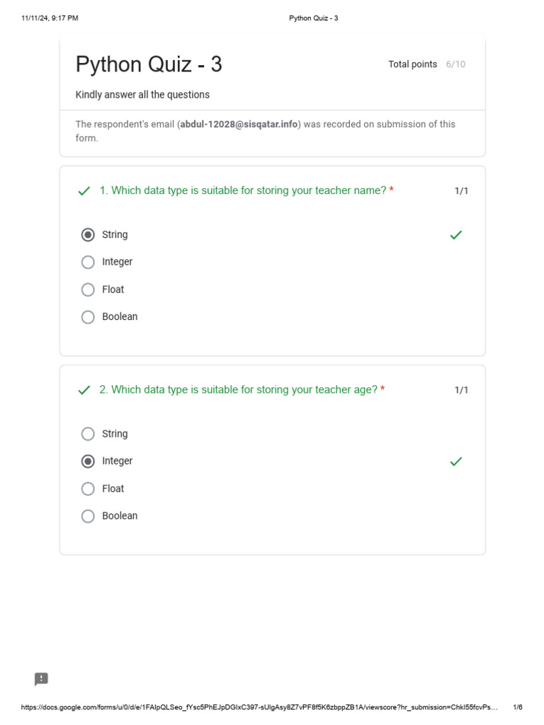 Python Quiz - 3 | PDF | Data Type | Mathematical Logic
