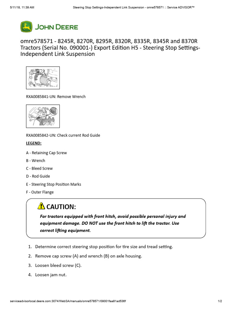 Steering Stop Settings for Deere Tractors | PDF | Tractor | Screw
