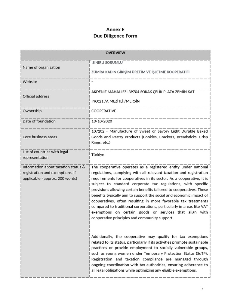 Annex E Due Diligence Form | PDF | Audit | Taxes