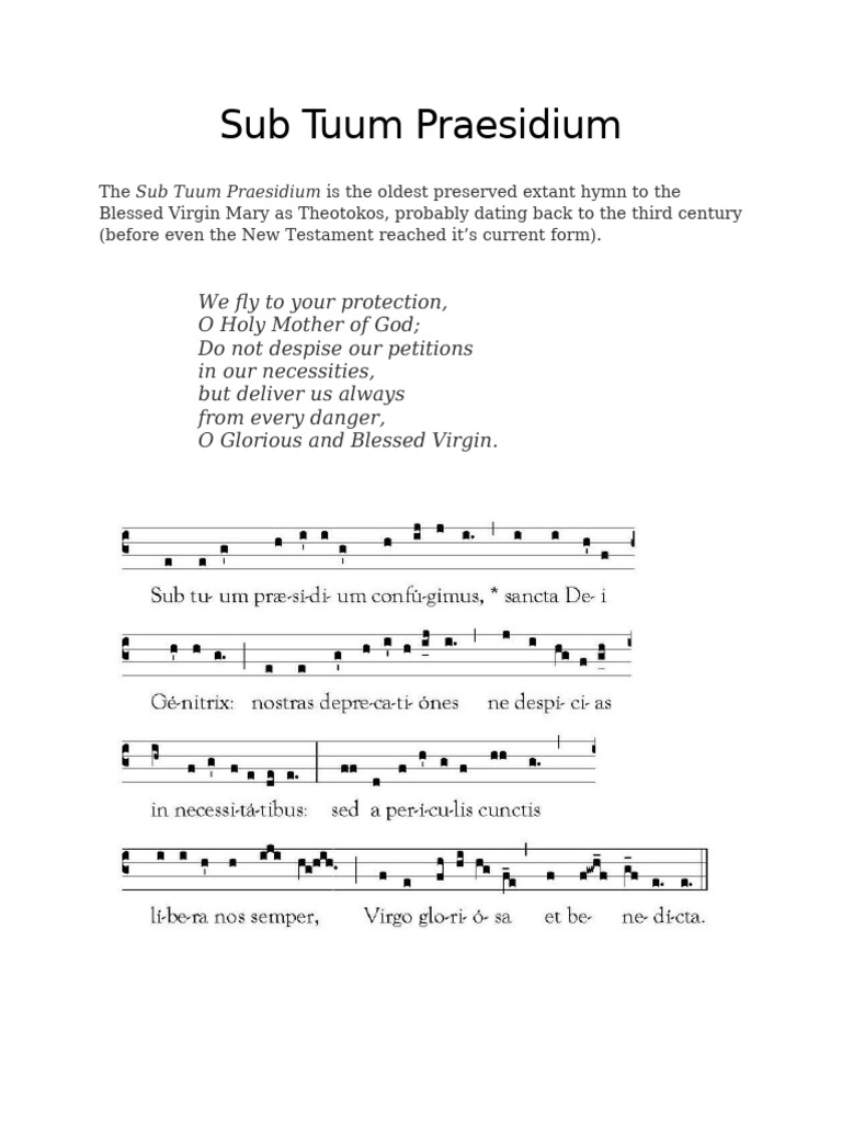 Sub Tuum Praesidium: A Hymn to Mary | PDF | Philosophy | Religion ...