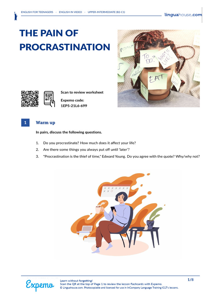 The Pain of Procrastination American English Teacher B2 C1 | PDF ...