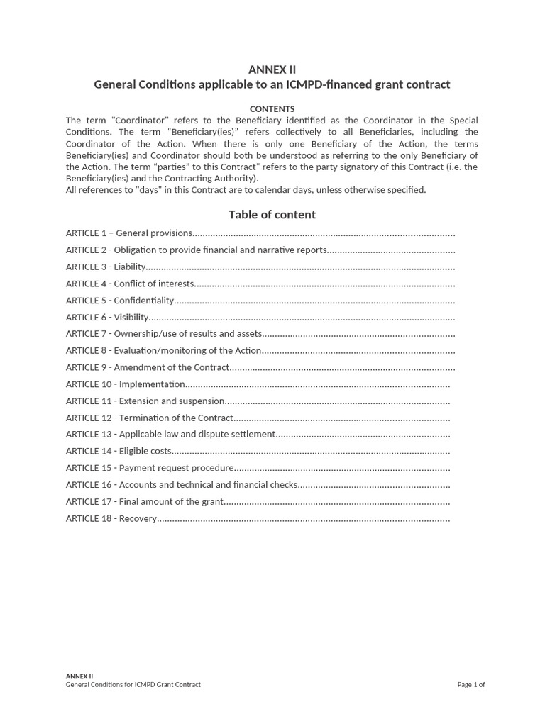 Grant Contract Annex II General Conditions | PDF | Breach Of Contract ...