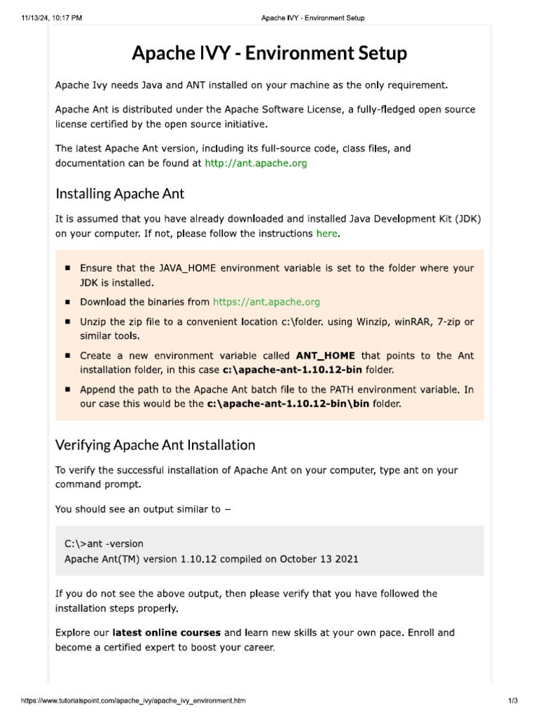 Apache IVY - Environment Setup | PDF