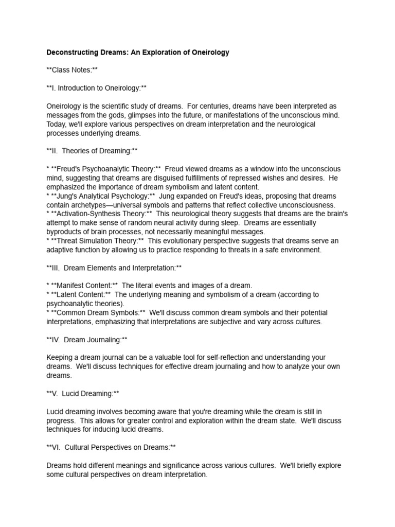 Deconstructing Dreams - An Exploration of Oneirology | PDF | Dream ...