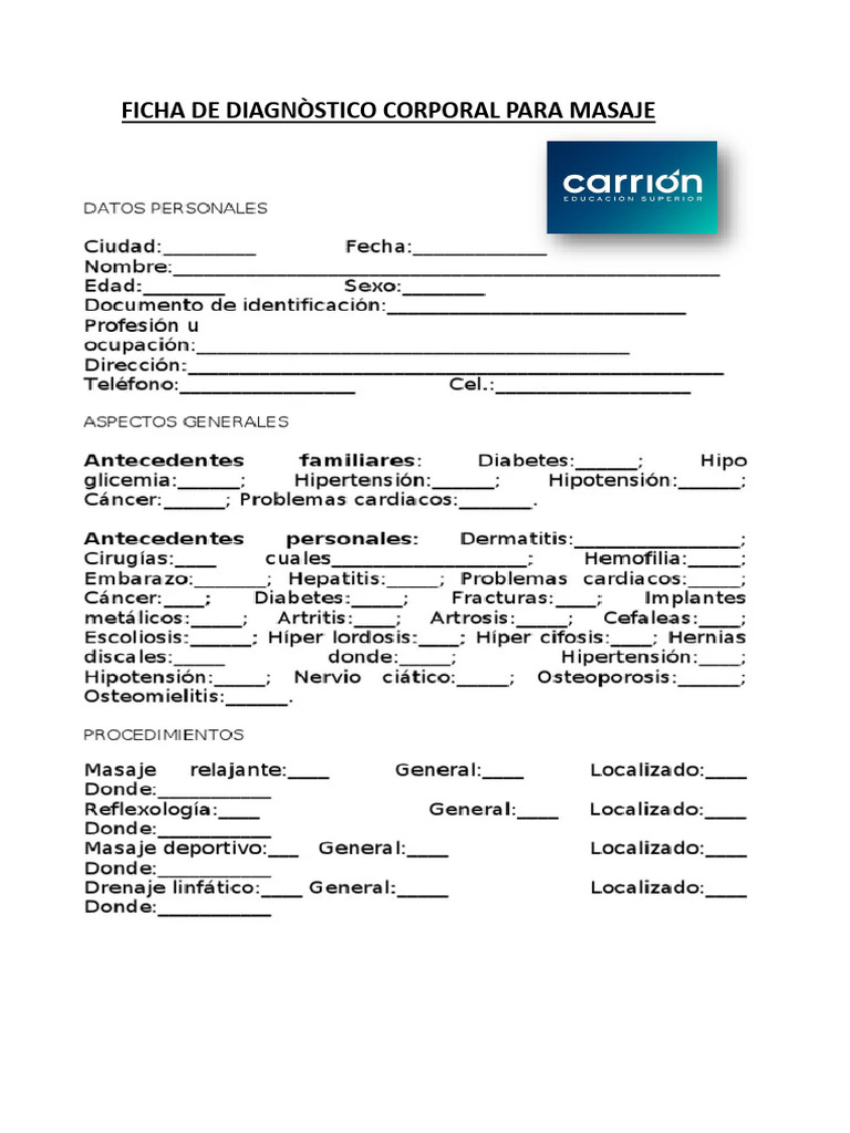 Ficha de Diagnòstico Corporal para Masaje | PDF