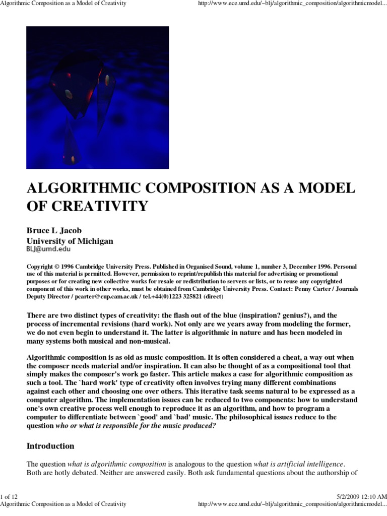 Algorithmic Composition | PDF | Algorithms | Creativity