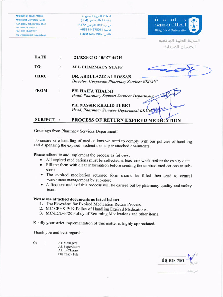 Process of Return Expired Medication | PDF | Saudi Arabia | Pharmacy