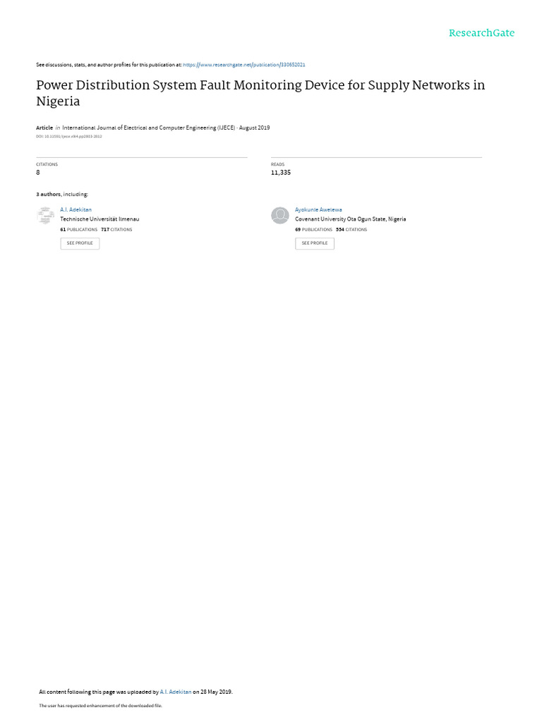 Power Distribution System Fault Monitoring Device For Supply Networks in Nigeria | PDF ...