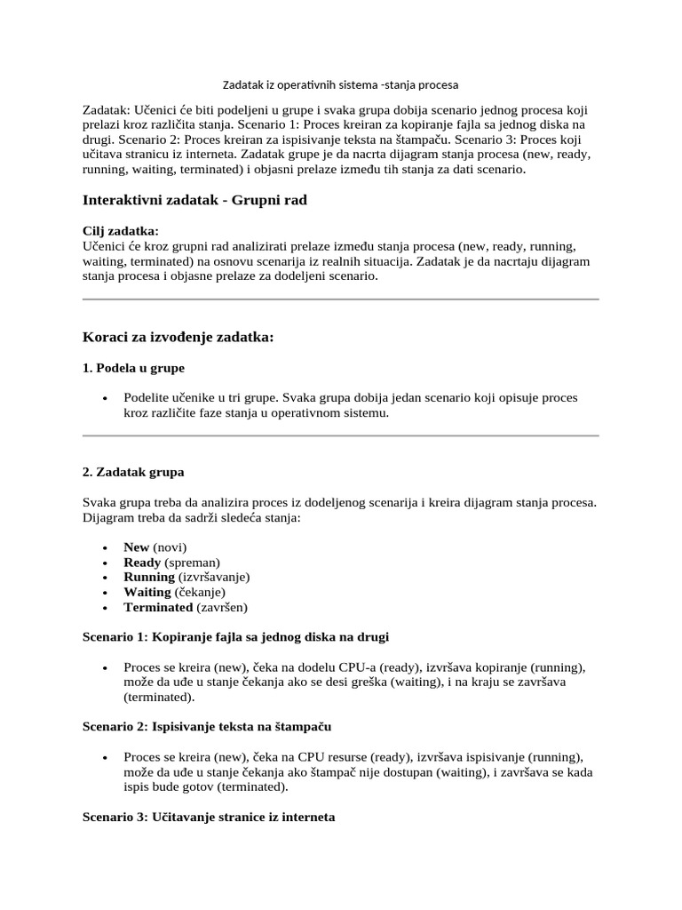 Zadatak Operativni Sistemi Stanja Procesa | PDF