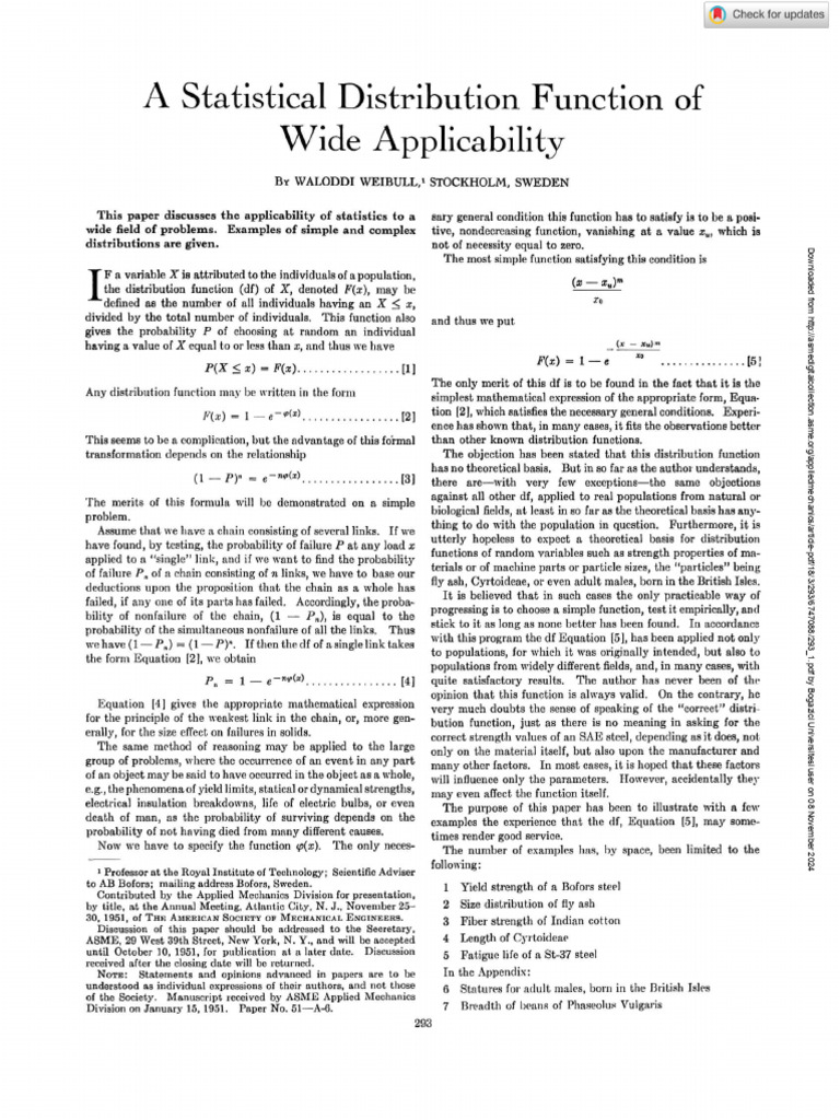 Weibull's 1951 Distribution Function | PDF | Function (Mathematics ...