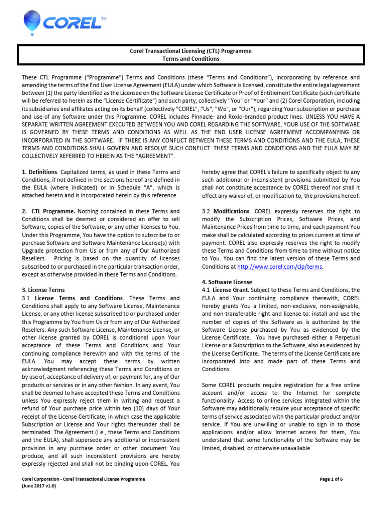 Corel Transactional Licensing Terms Conditions en | PDF | License | Damages