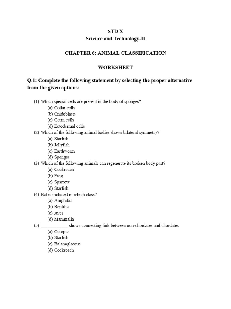 Animal Classification Worksheet | PDF | Organisms