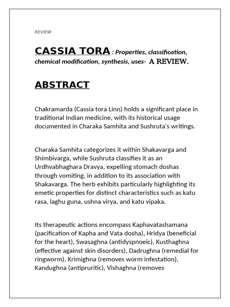 Cassia Tora | PDF | Ayurveda | Natural Products
