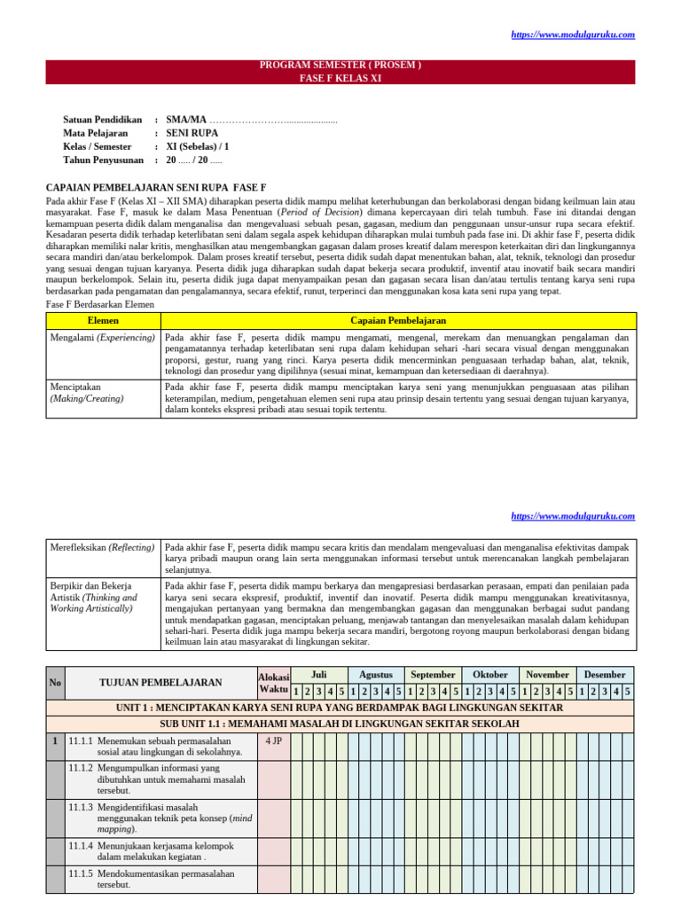 Prosem Kelas 11 SMA Seni Rupa Fase F | PDF | Sains & Matematika