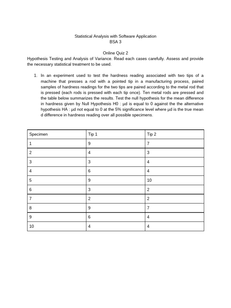 Hypothesis Testing and ANOVA Analysis | PDF | Analysis Of Variance ...