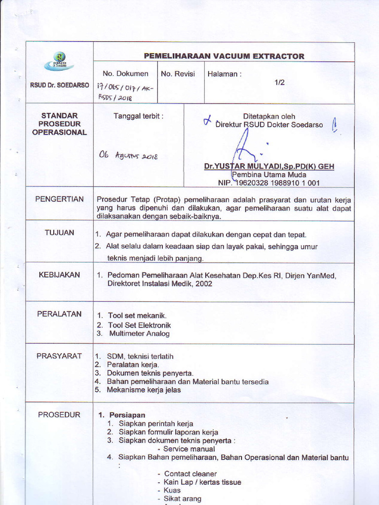 Sop 9. Pemeliharaan Vacuum Extractor | PDF | Teknologi & Rekayasa
