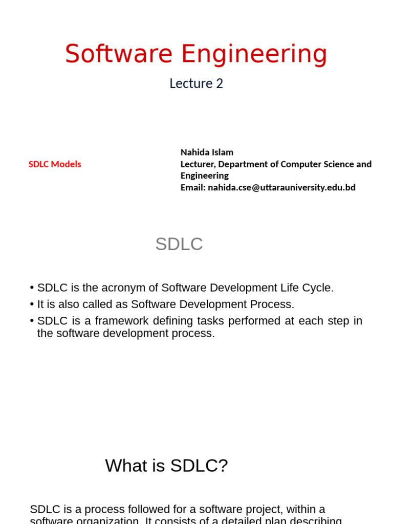 Lecture 2 - SDLC Models | PDF | Software Development Process | Prototype