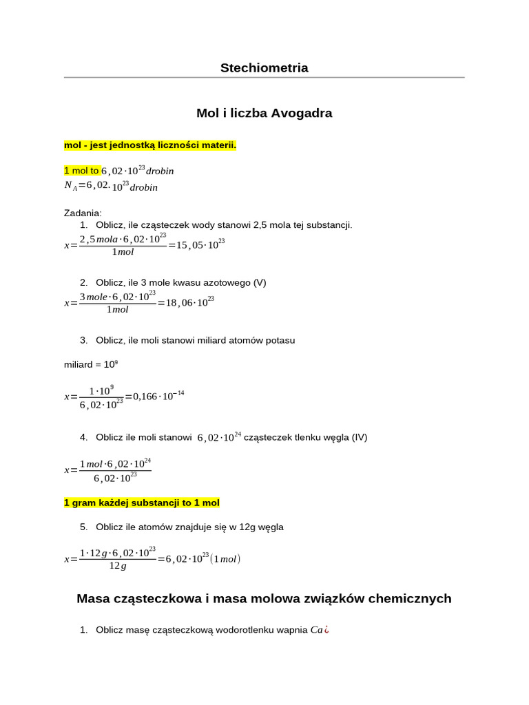 Stechiometria - Chemia | PDF