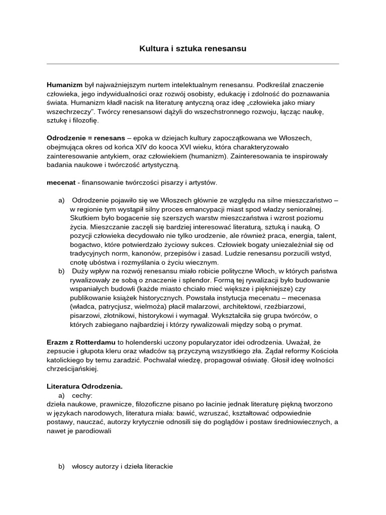 Kultura I Sztuka Renesansu - Historia | PDF