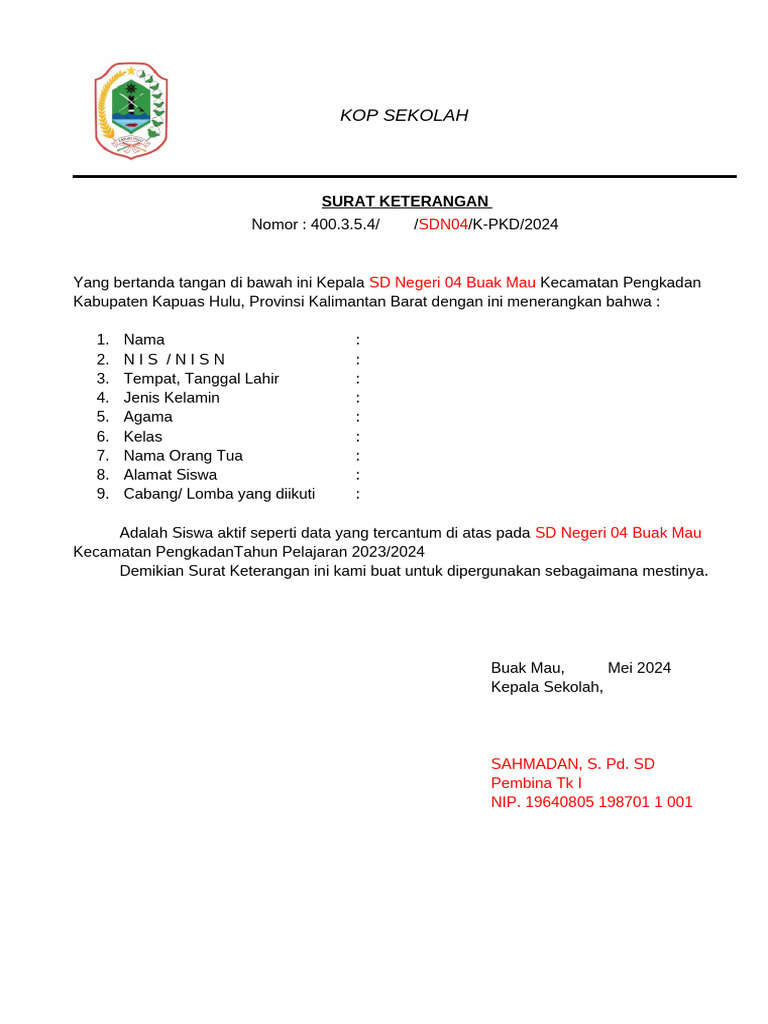 SURAT KETERANGAN ATLET PORSENI-format | PDF