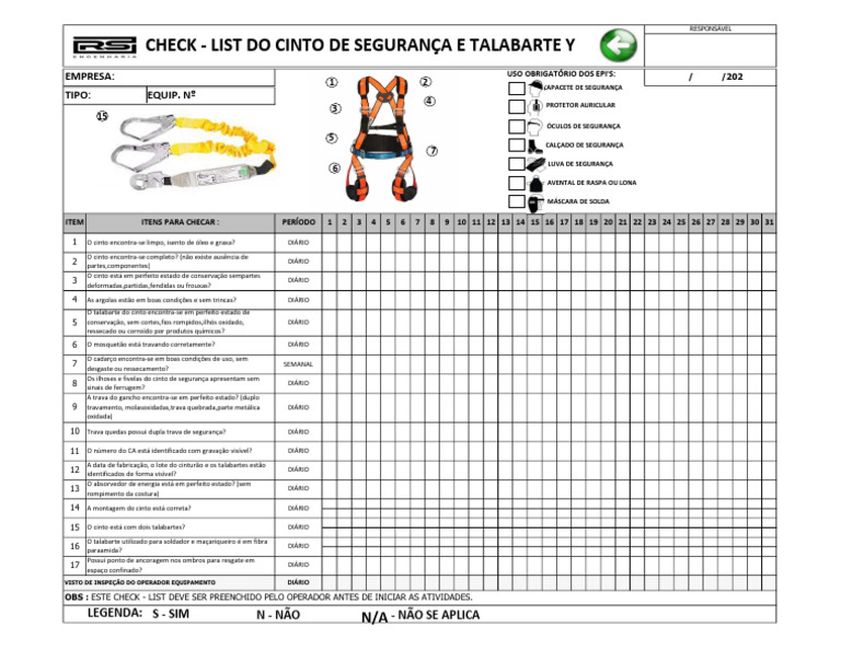 Check List - Cinto de Segurança | PDF