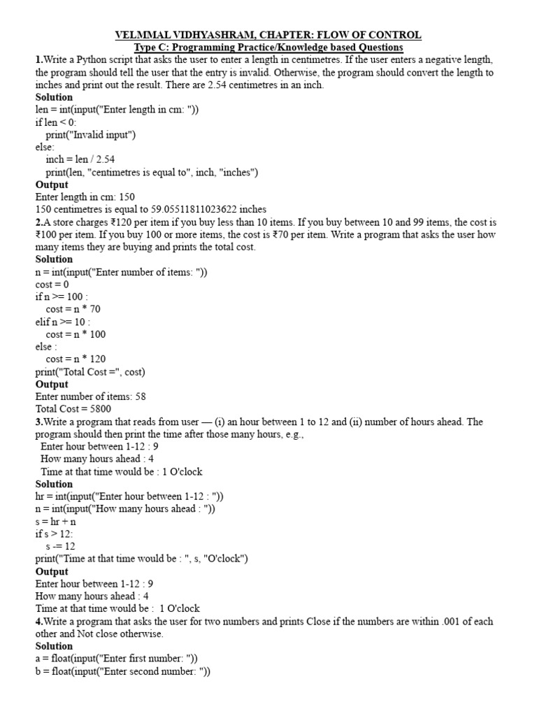 Ch Flow Of Control Type C Notes Pdf Numbers Arithmetic