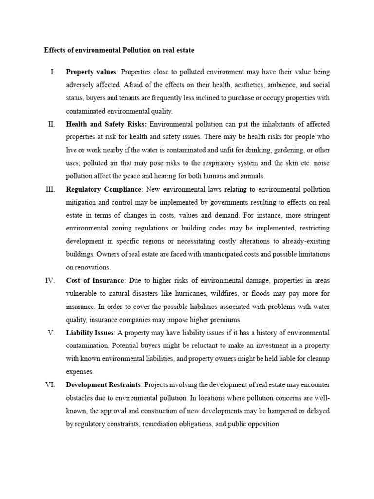 Effects of Pollution On Real Estate | PDF | Pollution | Risk