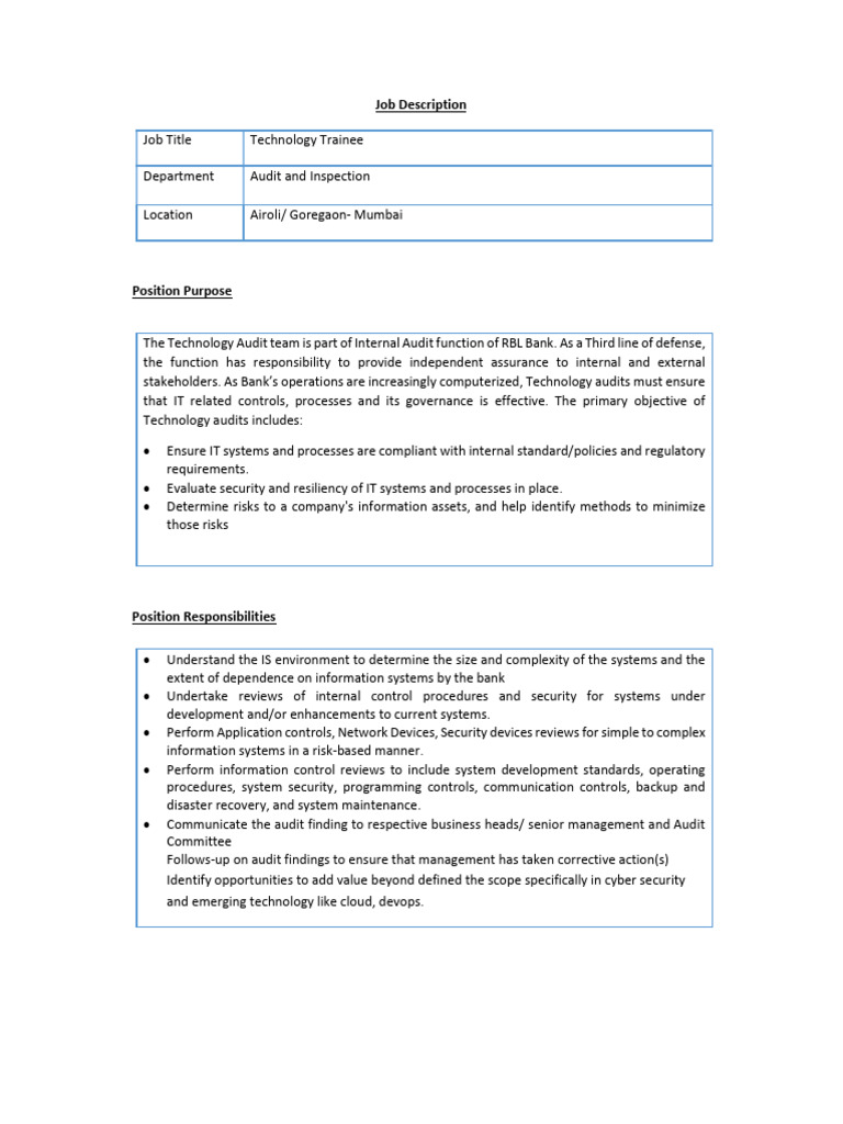 Technology Audit Trainee Role | PDF | Computers