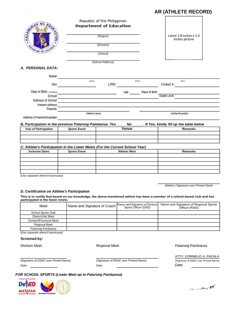 Palaro e Forms 2024 Stand Alone 1 | PDF | Affidavit | Clinical Medicine