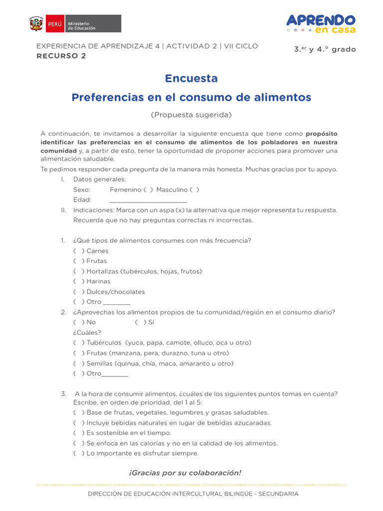 Encuesta - Preferencias en El Consumo de Alimentos 290 | PDF | Salud y ...