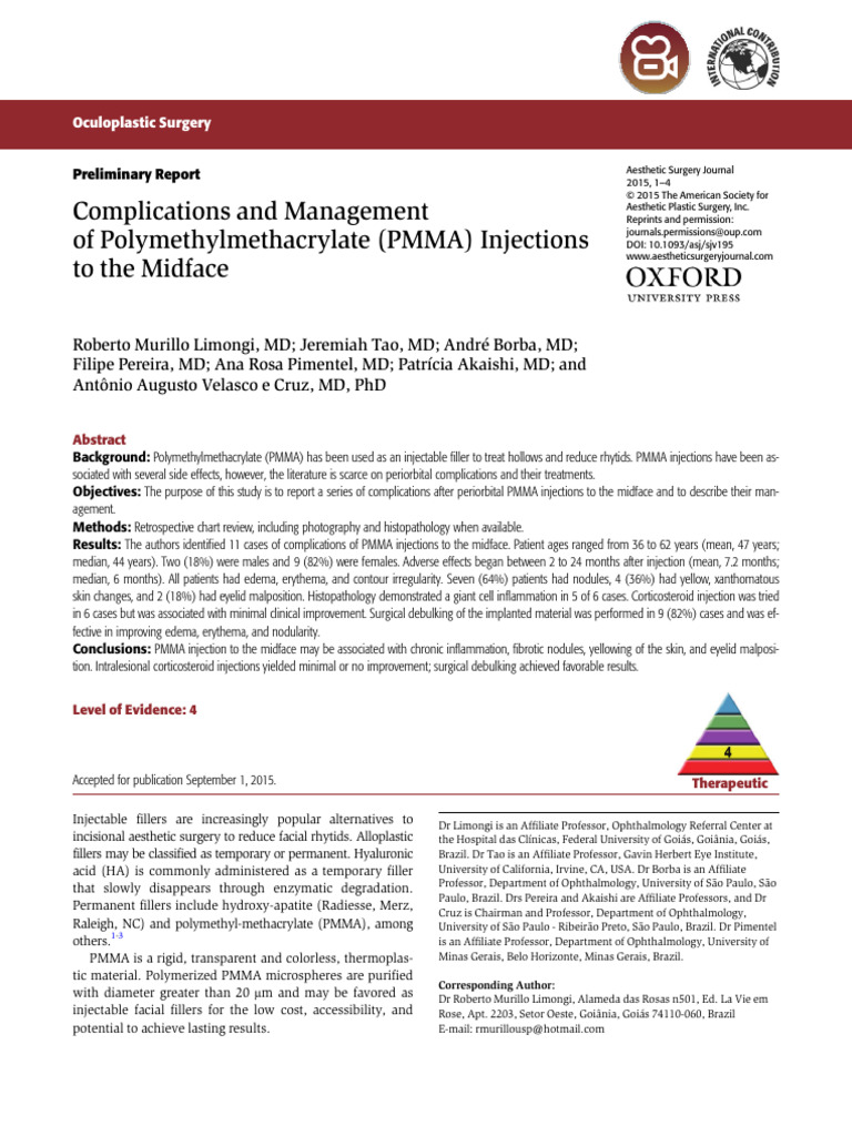 Complications and Management of Polymethylmethacrylate (PMMA ...