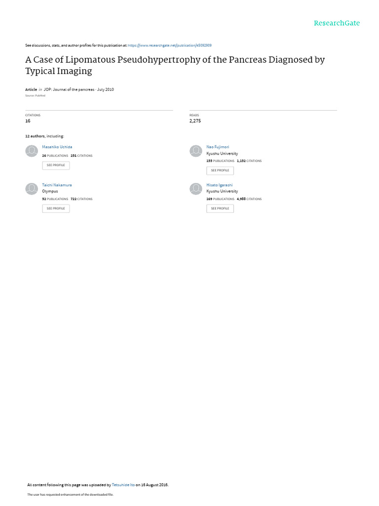 A Case of Lipomatous Pseudohypertrophy of The Panc | PDF | Pancreas | Medical Imaging