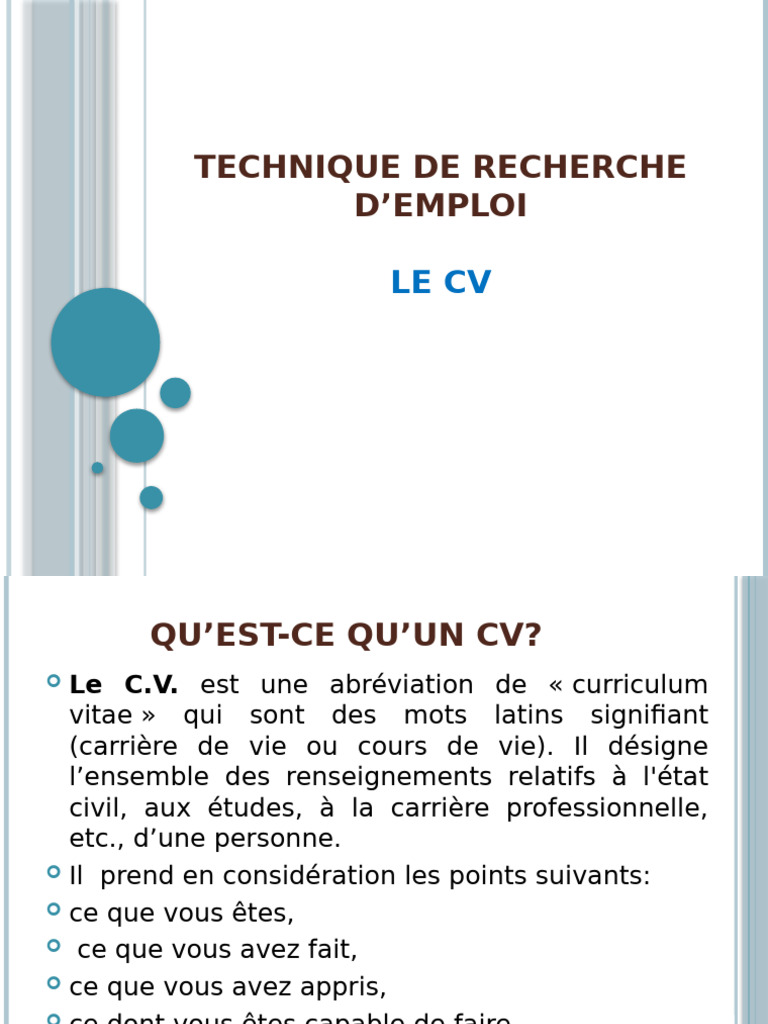 Technique de Recherche D'Emploi: Le CV | PDF | Évolution de carrière