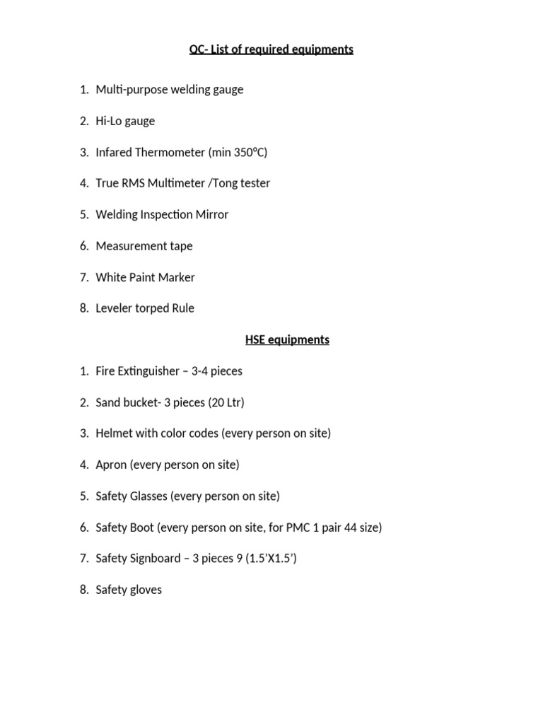 Welding QC Equipment | PDF