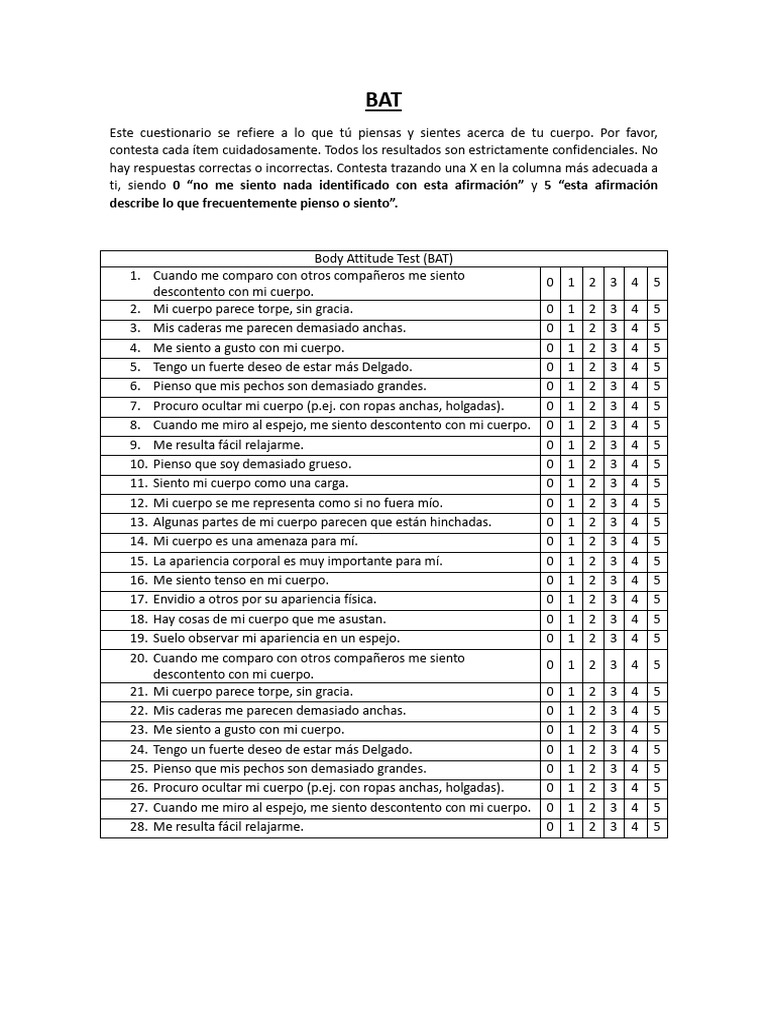 Body Attitudes Test BAT | PDF