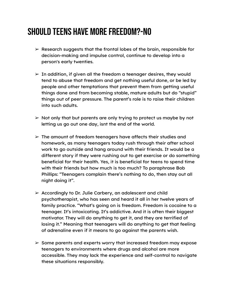 Should Teens Have More Freedom | PDF | Self-Improvement