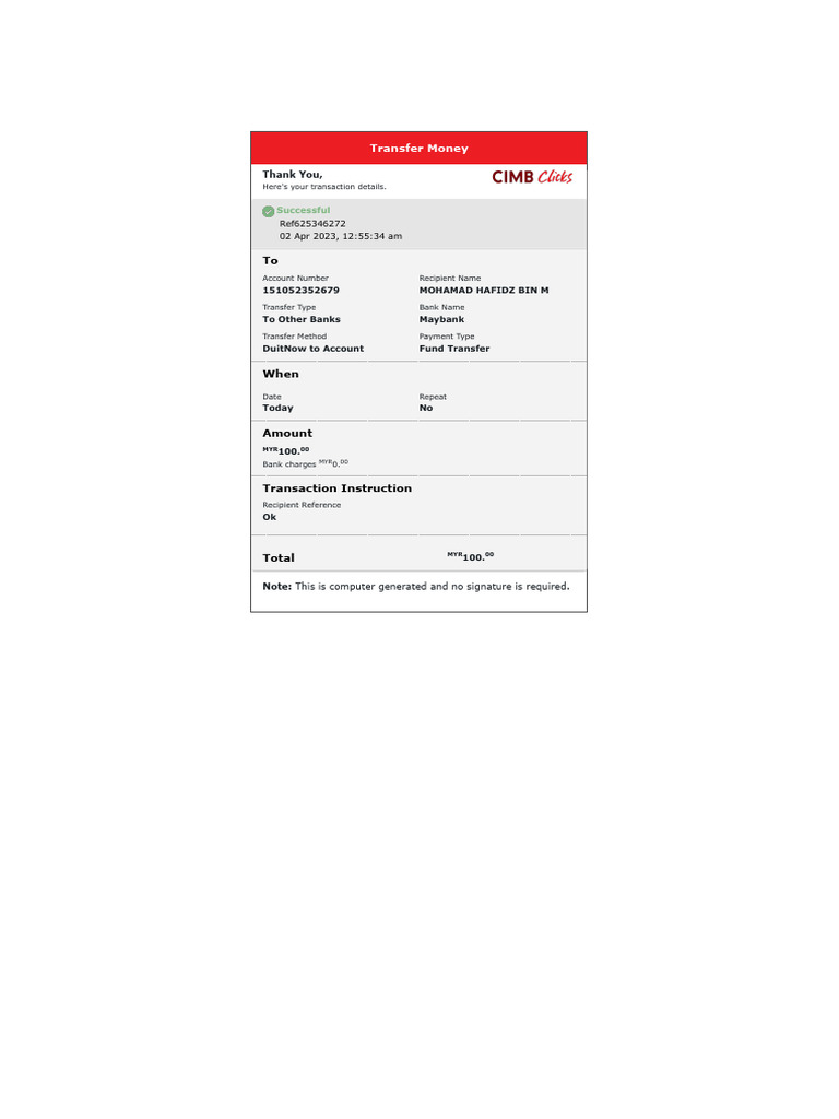Bank Transfer Confirmation | PDF