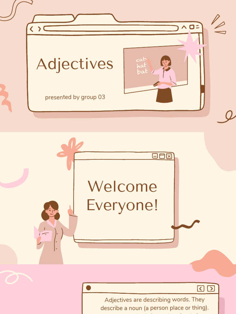 Pink Illustration English Class Presentation Adjective | PDF ...