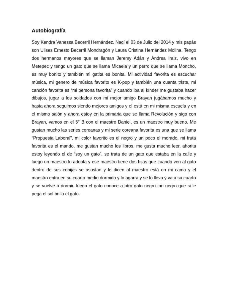 Autobiografía de Kendra Vanessa | PDF