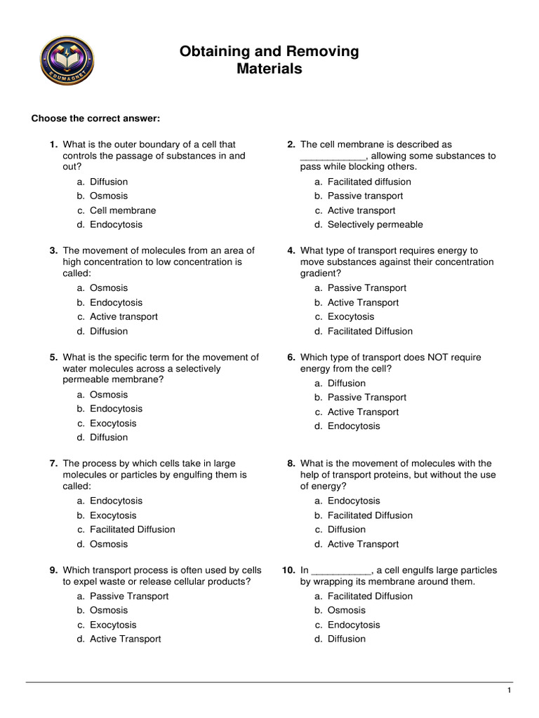 Obtaining and Removing Materials | PDF | Cell Membrane | Osmosis
