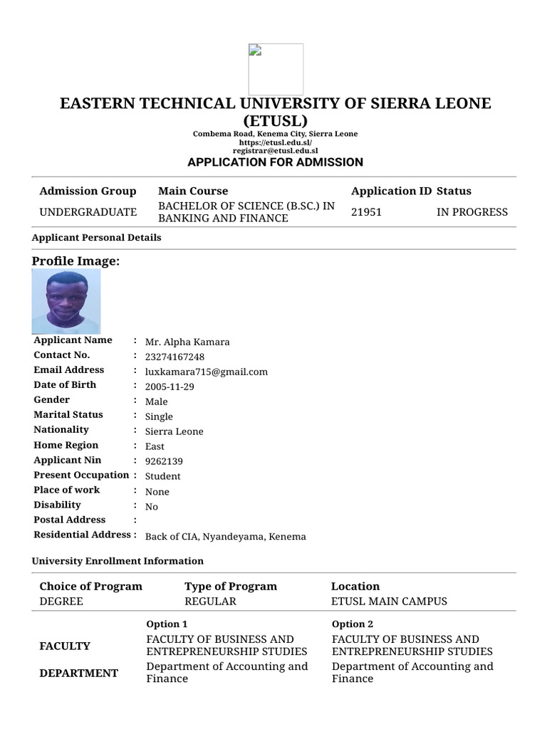 Alpha Kamara Application Doc. 21 October, 2024 | PDF | Bachelor Of ...