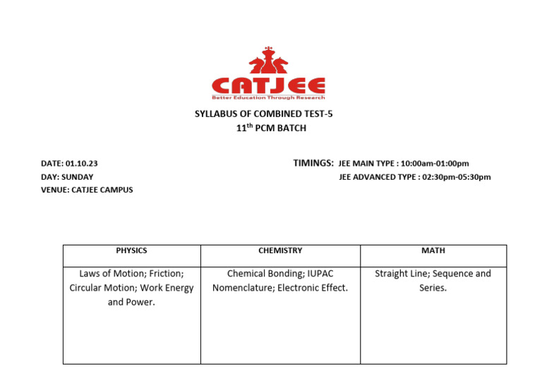 11th PCM Combined Test Syllabus-5 | PDF