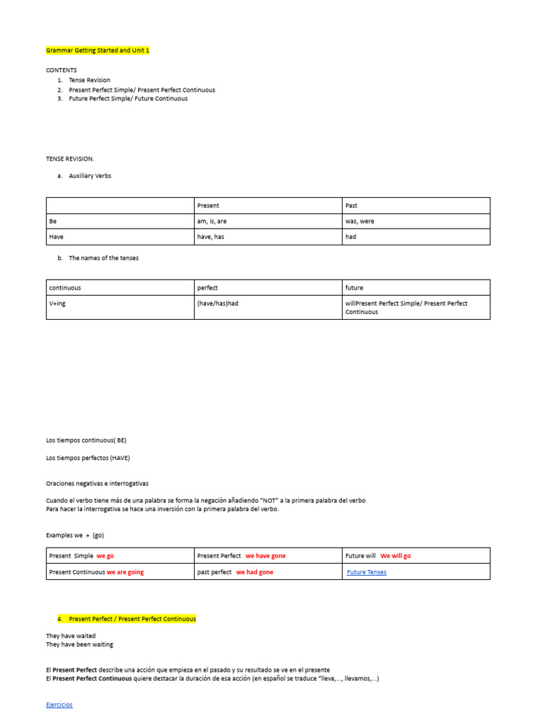 Grammar: Tense Revision Guide | PDF | Perfect (Grammar) | Grammatical Tense