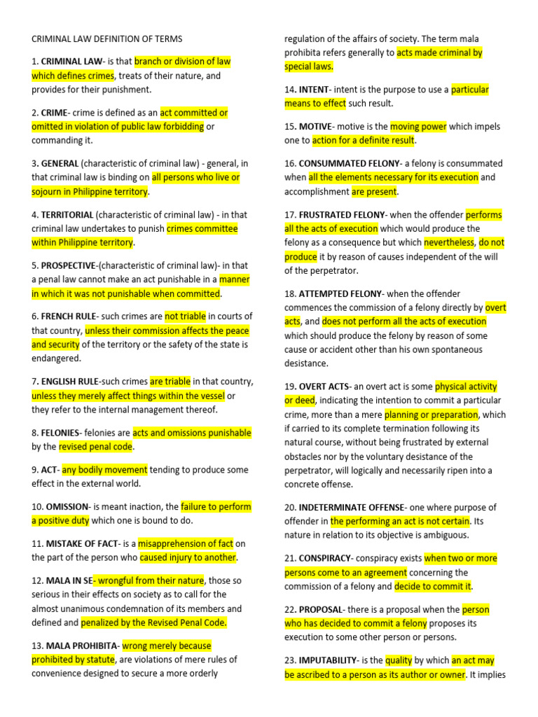 Criminal Law Definition of Terms | PDF | Criminal Law | Defamation