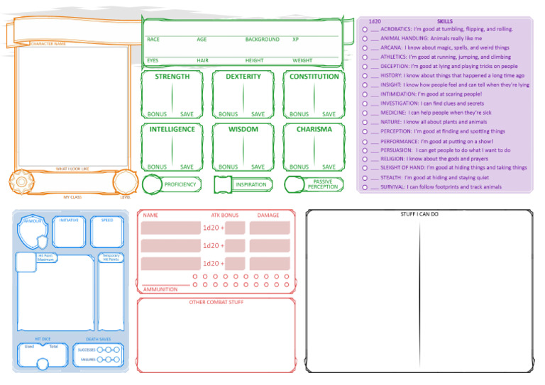 456029-Kid Friendly Character Sheet A4 Colour Form Fillable | PDF