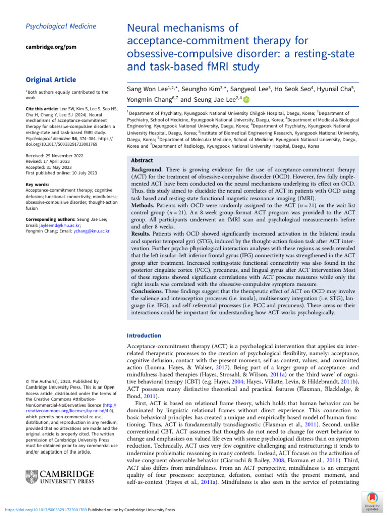 Neural Mechanisms of ACT in OCD fMRI Study | PDF | Obsessive–Compulsive ...