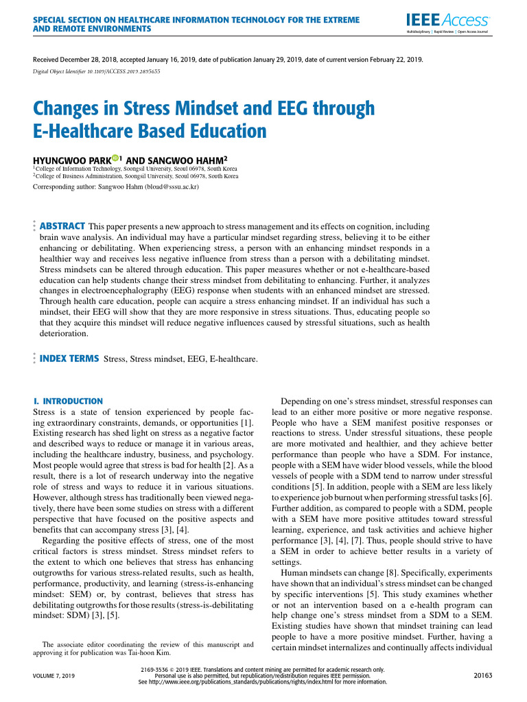 Changes in Stress Mindset and EEG Through E-Healthcare Based Education | PDF ...