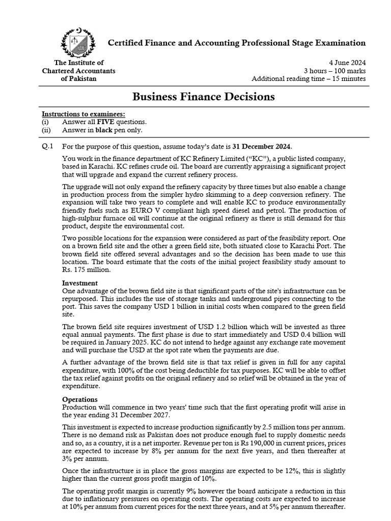 CFAP 4 BFD Summer 2024 Paper | PDF | Interest | Debt