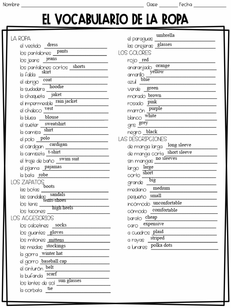 Kaleb Corbell - El Vocabulario de La Ropa | PDF