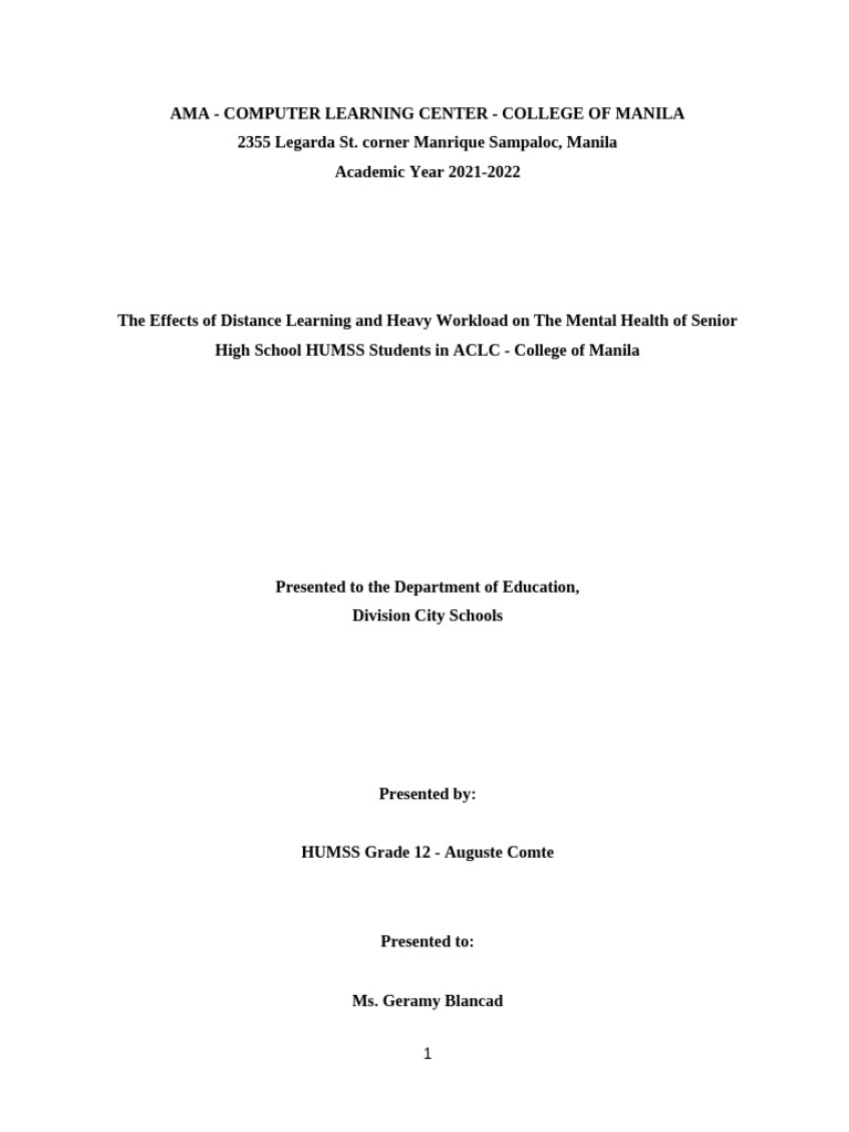 The Effects of Distance Learning and Heavy Workload On The Mental ...